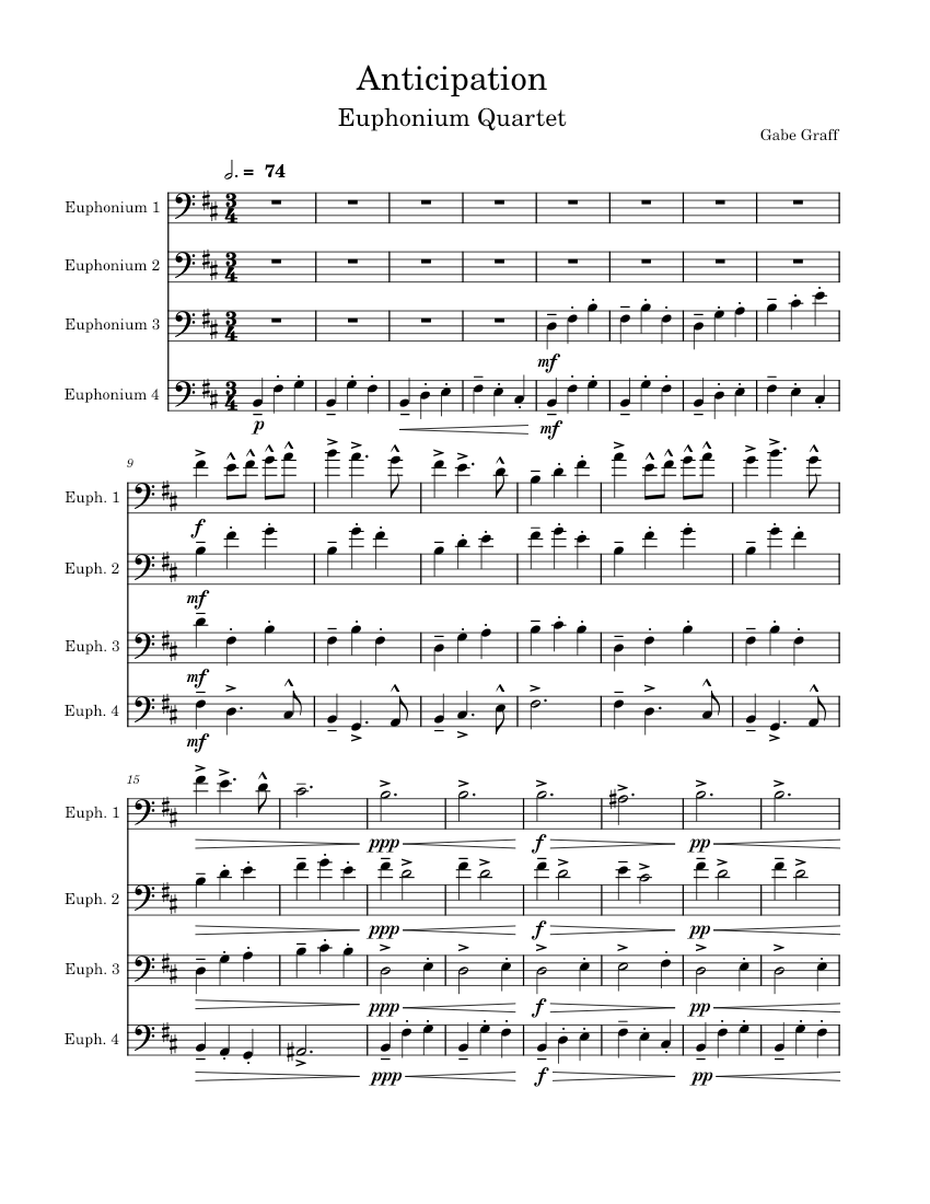 Anticipation Sheet Music for Euphonium (Brass Quartet) | MuseScore.com
