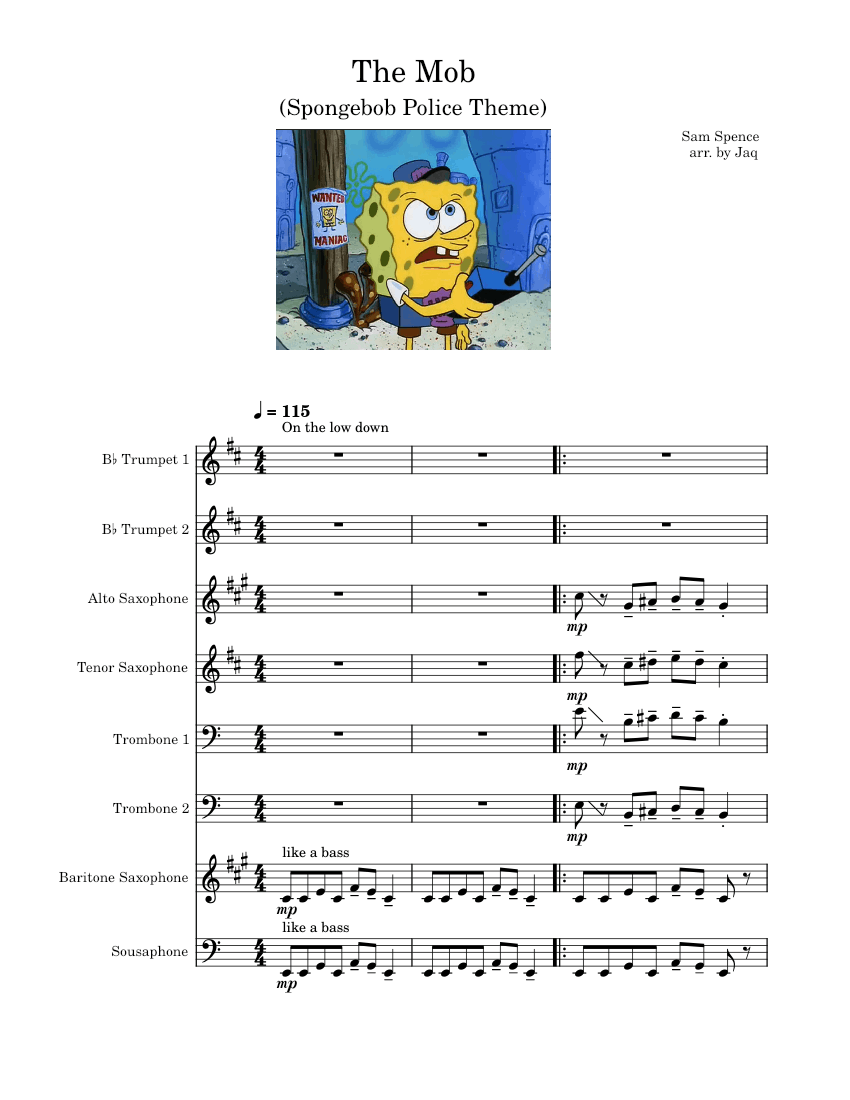 The Mob (Spongebob Police Theme) - Brass Band Sheet music for Trombone ...