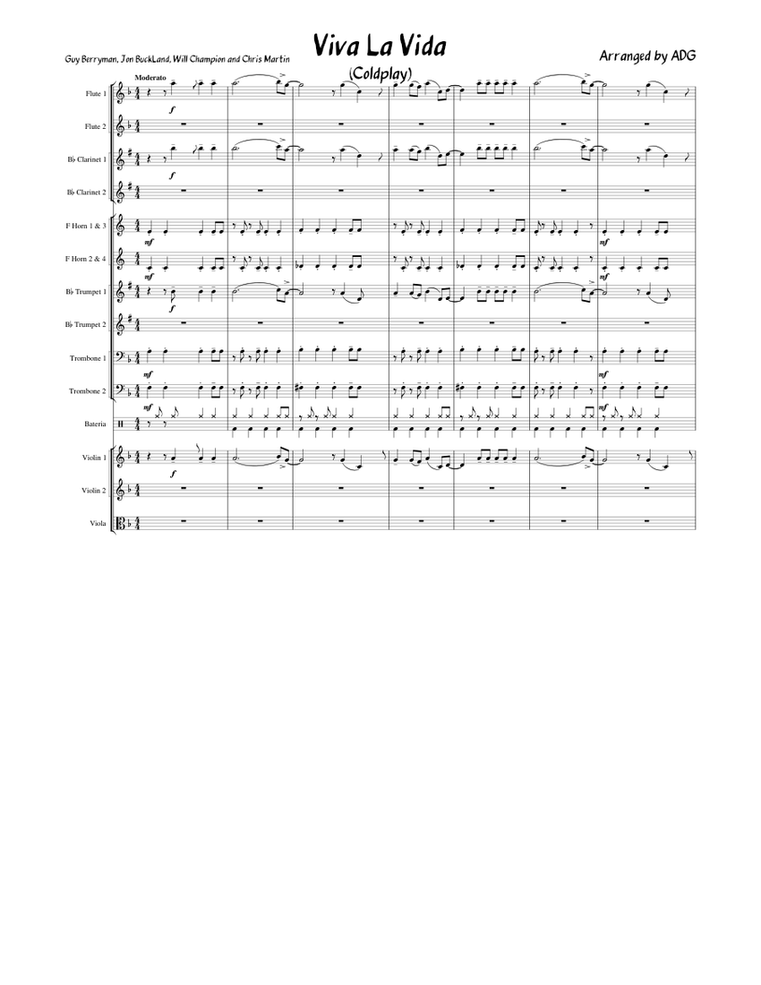 Viva La Vida Sheet music for Trombone, Flute, Clarinet in b-flat ...