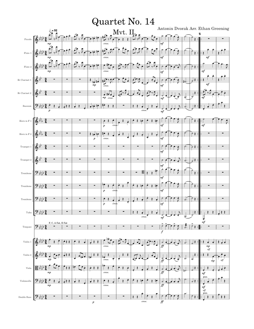 String Quartet No.14, Op.105 – Antonín Dvořák Quartet No 14 Sheet music for Trombone, Tuba ...