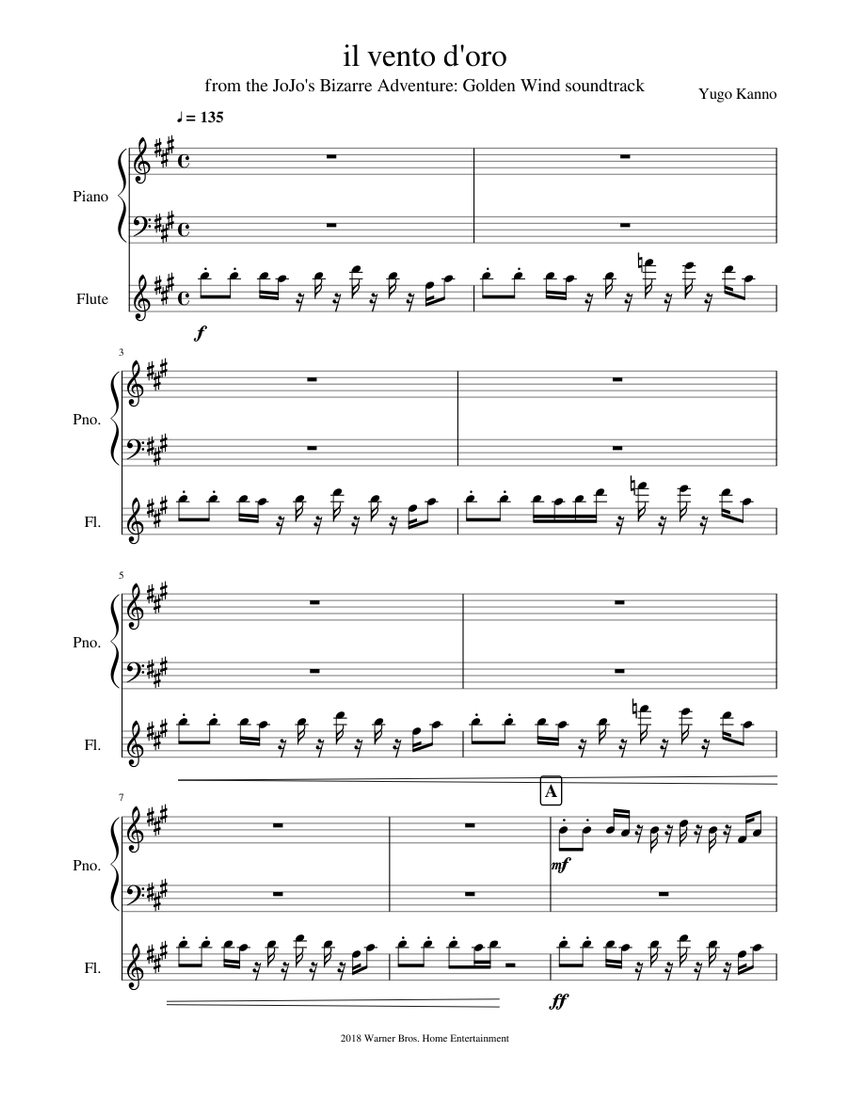 Golden Wind Sheet Music for Piano, Flute (Solo) | MuseScore.com