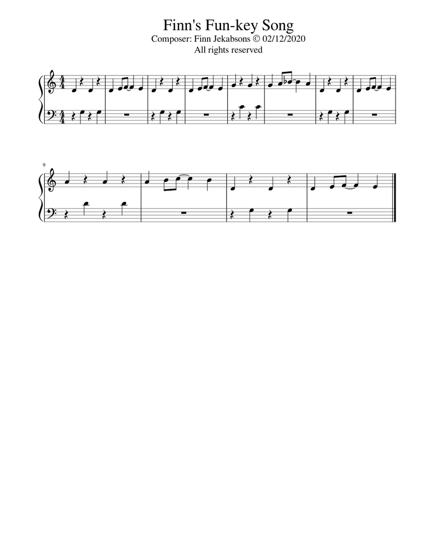 Finn's Fun-key Song Sheet music for Piano (Solo) Easy | Musescore.com