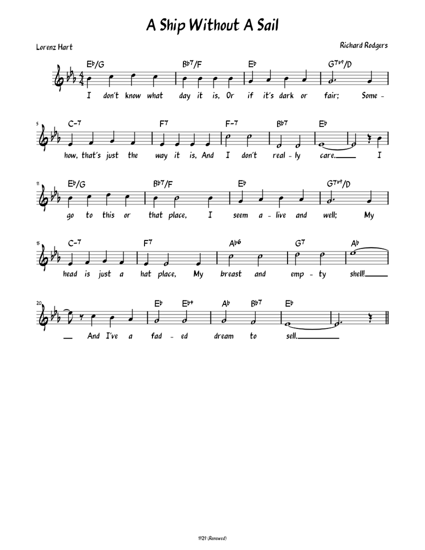 A Ship Without a Sail (Lead sheet with lyrics ) Sheet music for Piano ...
