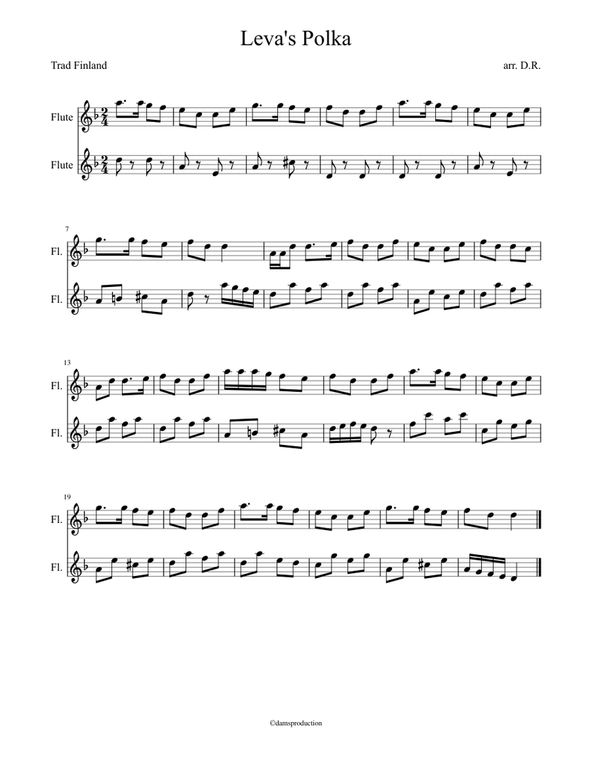 Leva's Polka - cello Sheet music for Flute (Woodwind Duet) | Musescore.com