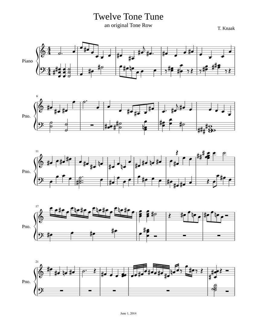 Twelve Tone Tune Sheet Music for Piano (Solo) | MuseScore.com