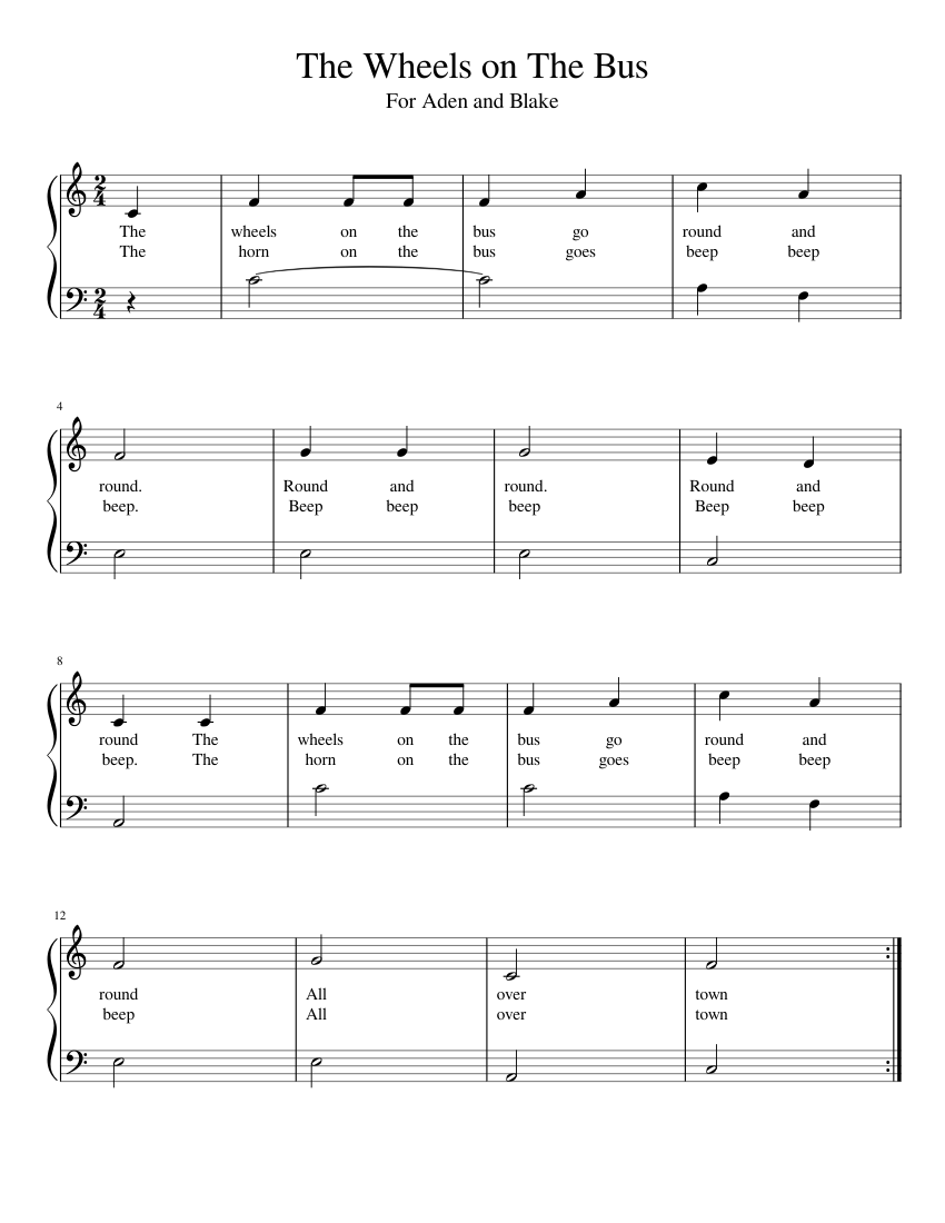 The Wheels on The Bus Sheet Music for Piano (Solo) Easy | MuseScore.com