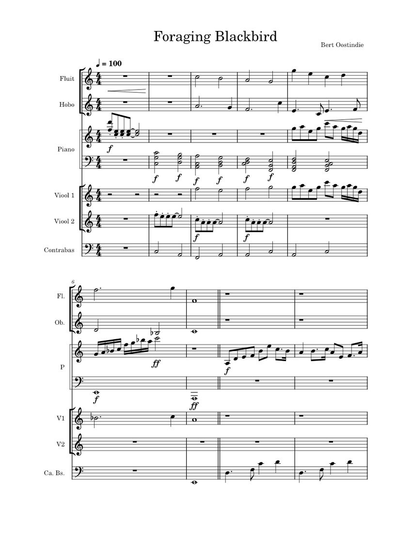 Foraging Blackbird Sheet music for Vocals, Flute, Oboe, Contrabass ...