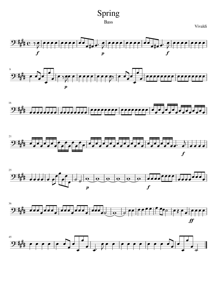 Spring- bass part for quartet Sheet music for Piano (Solo) Easy ...