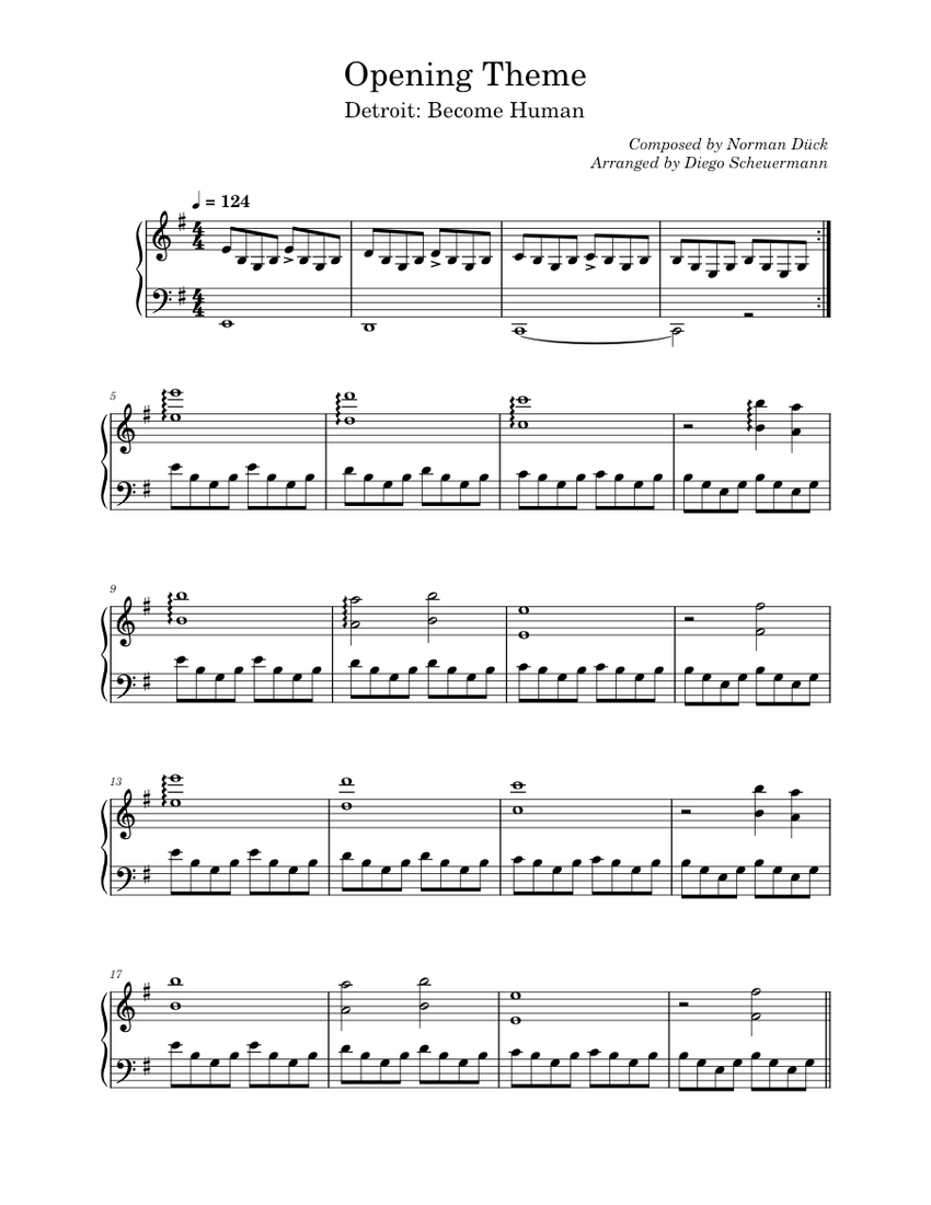 Detroit Become Human Opening Theme – Norman Dück Sheet music for Piano ...