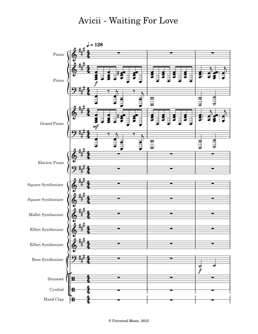 Waiting for Love – Avicii Sheet music for Piano, Crash, Bass guitar ...