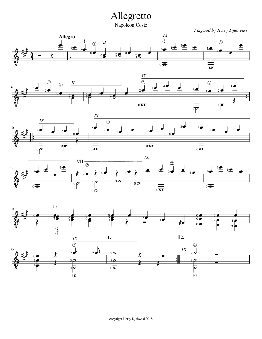 Allegretto by N.Coste Sheet Music for Guitar (Solo) | MuseScore.com