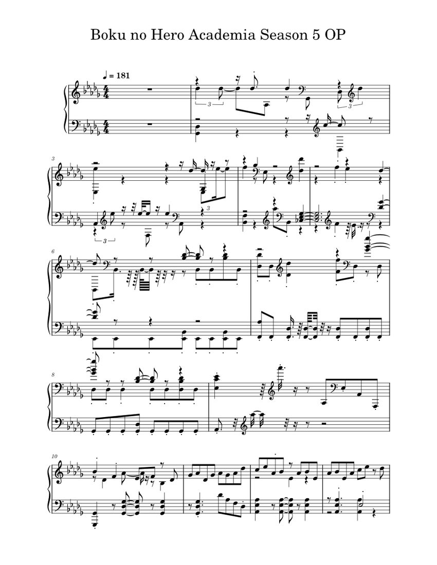 Boku no Hero Academia Season 5 OP Sheet music for Piano (Solo ...