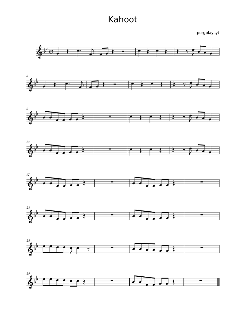 Kahoot by porgplayst Sheet music for Piano (Solo) Easy | Musescore.com