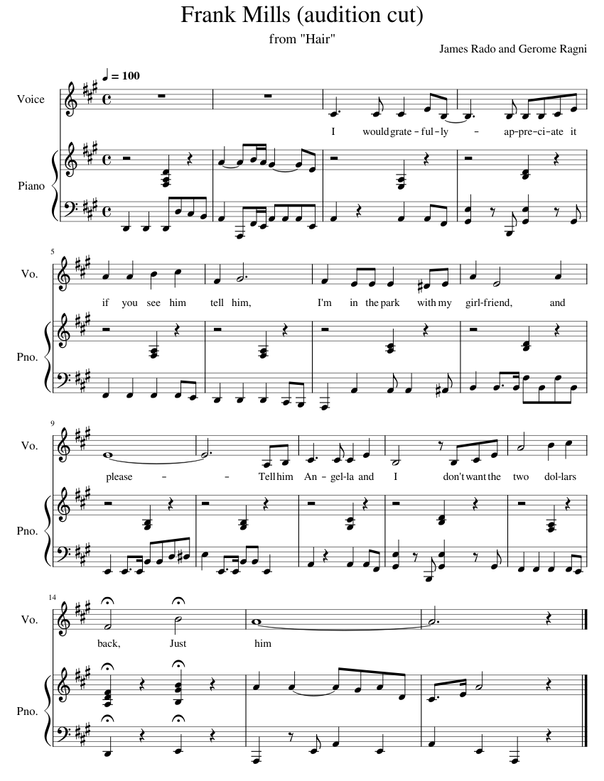 Frank Mills (from 'Hair') – Galt MacDermot Sheet Music for Piano ...