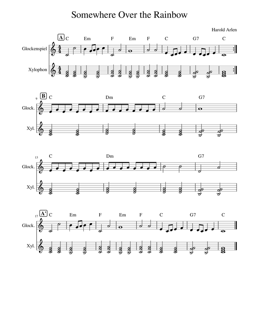 Somewhere_Over_the_Rainbow Sheet Music with Chords for Glockenspiel ...