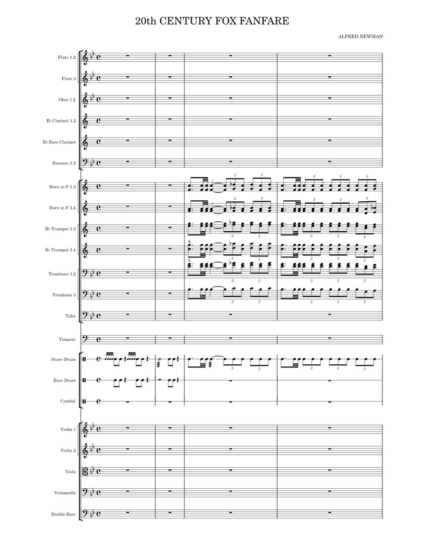 20th Century Fox Fanfare – Alfred Newman Sheet Music for Trombone, Tuba ...