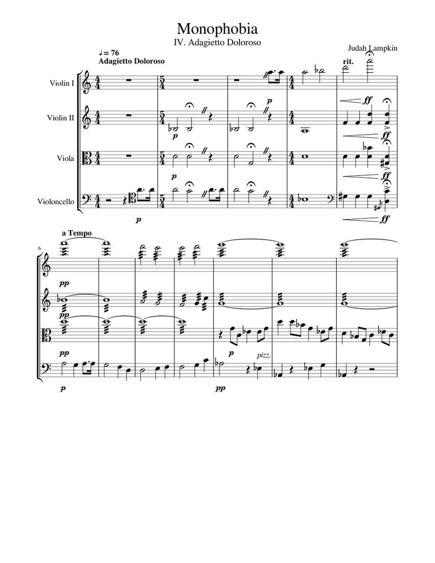 Monophobia IV. Adagietto Doloroso Sheet music for Violin, Viola, Cello ...
