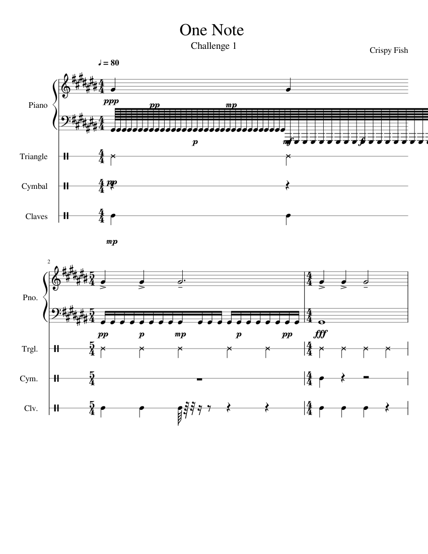 One Note Sheet music for Piano, Crash, Triangle, Claves (Mixed Quartet ...