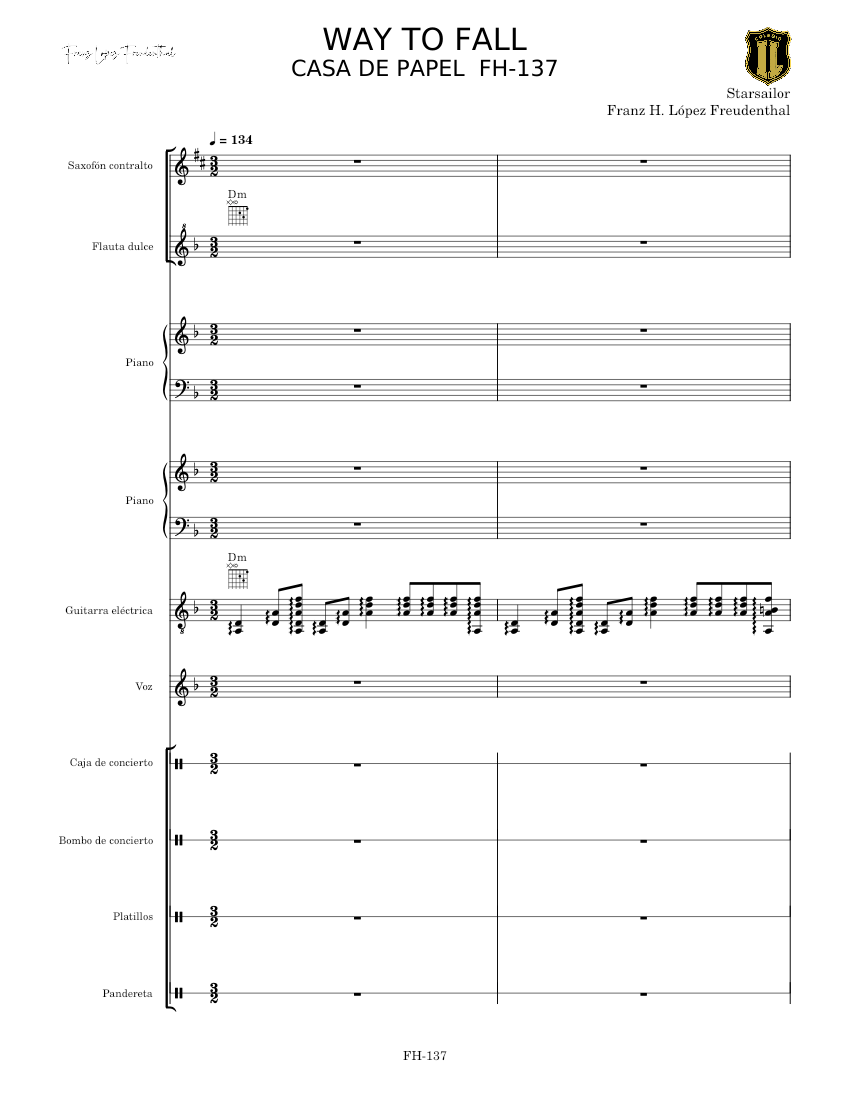 WAY TO FALL - FHLF Sheet Music for Piano, Vocals, Tambourine, Saxophone ...