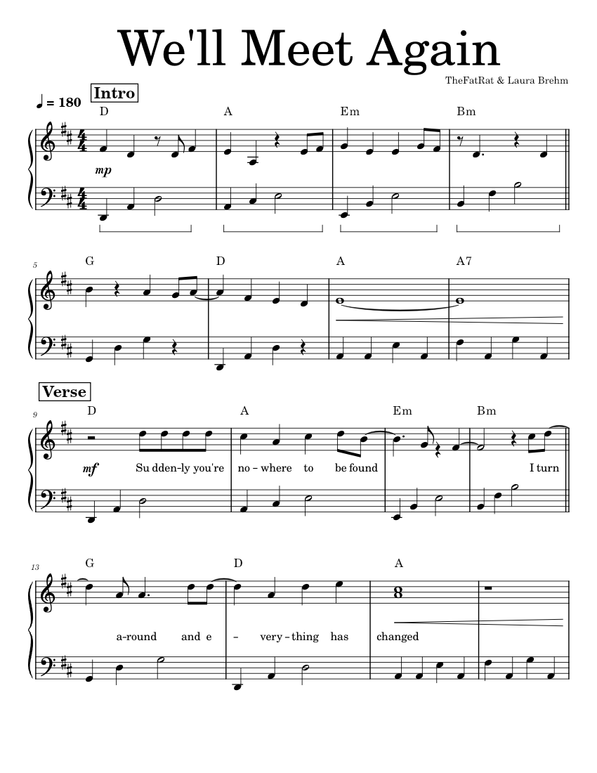 We'll Meet Again – TheFatRat Sheet Music for Piano (Piano-Voice) Easy ...