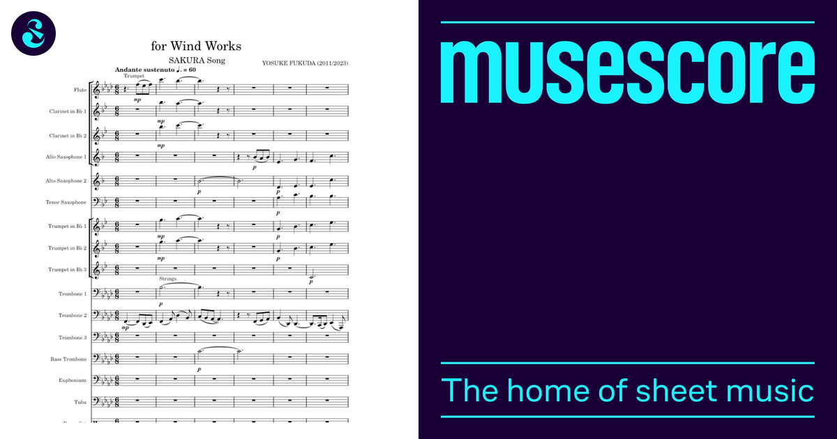 Sakura Song Sheet Music for Trombone, Tuba, Flute, Saxophone alto ...
