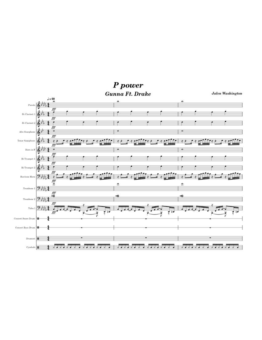 P power Sheet Music for Trombone, Tuba, Flute piccolo, Clarinet in b ...
