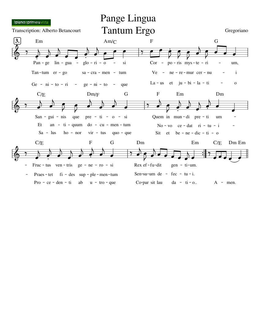 Pange_lingua Tantum_ergo Gregoriano - piano tutorial
