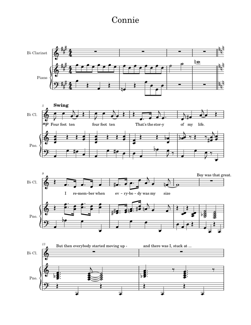 Connie: Chorus Line Audition excerpt Sheet music for Piano, Clarinet in ...