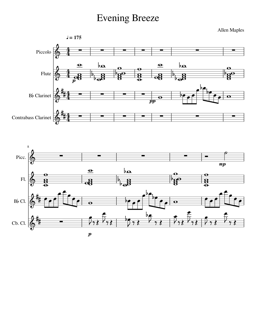 Evening Breeze Sheet music for Flute piccolo, Flute, Clarinet in b-flat ...