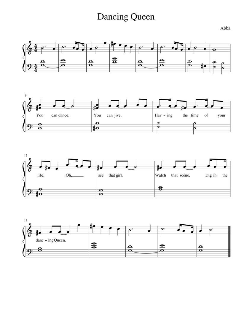 Dancing queen - ABBA Sheet Music for Piano (Solo) easy | MuseScore.com