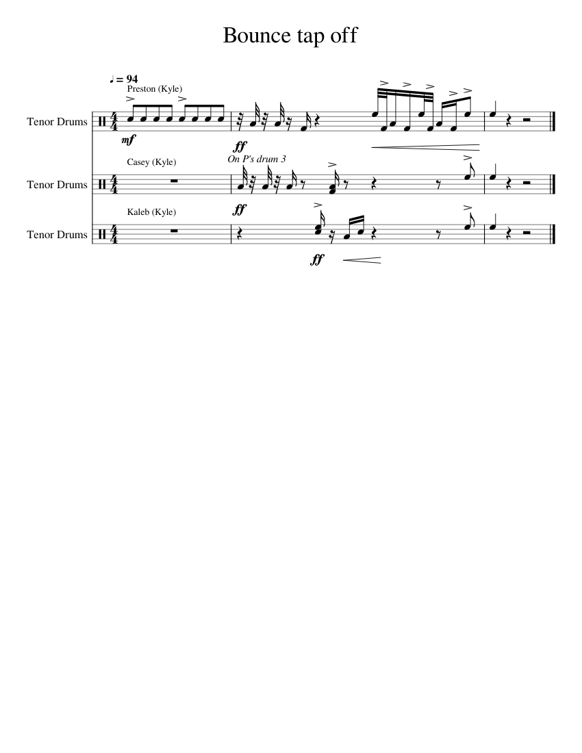 Bounce tap off Sheet Music for Tenor drum (Solo) | MuseScore.com
