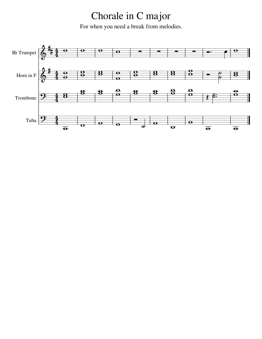 Chorale_in_C_major Sheet music for Trombone, Tuba, Trumpet in b-flat ...