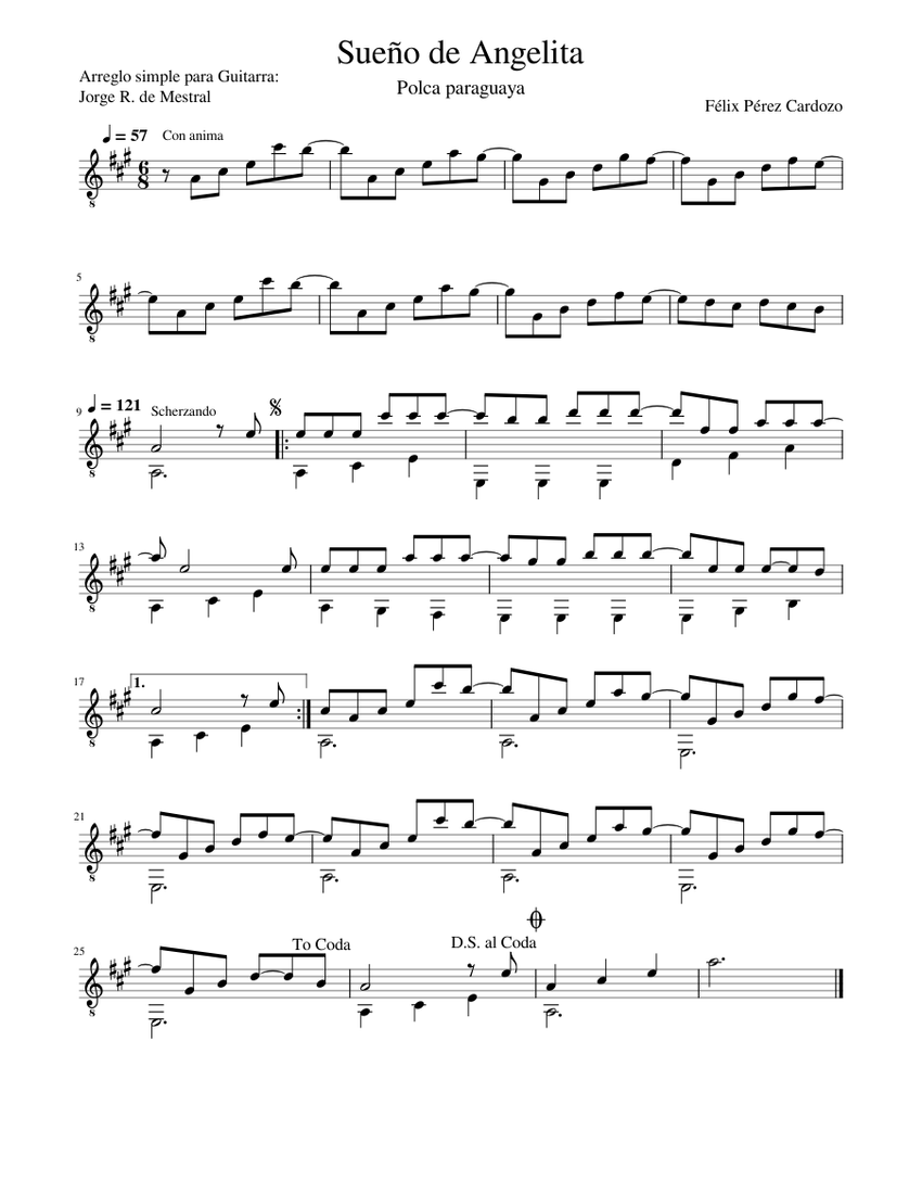 Sueño de Angelita Félix Pérez Cardozo Sheet Music for Guitar (Solo ...