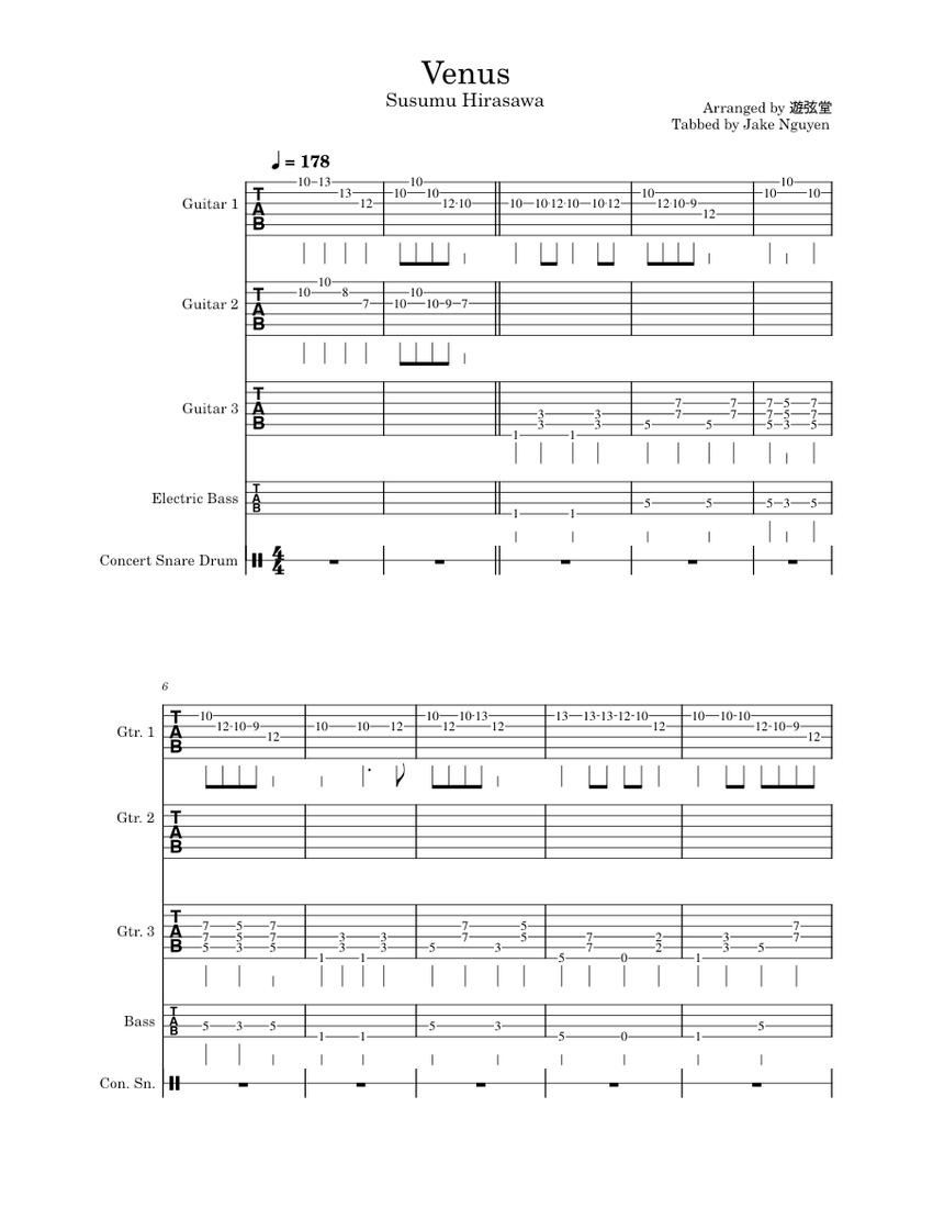 Venus – Susumu Hirasawa Sheet Music and Tab for Snare drum, Guitar ...