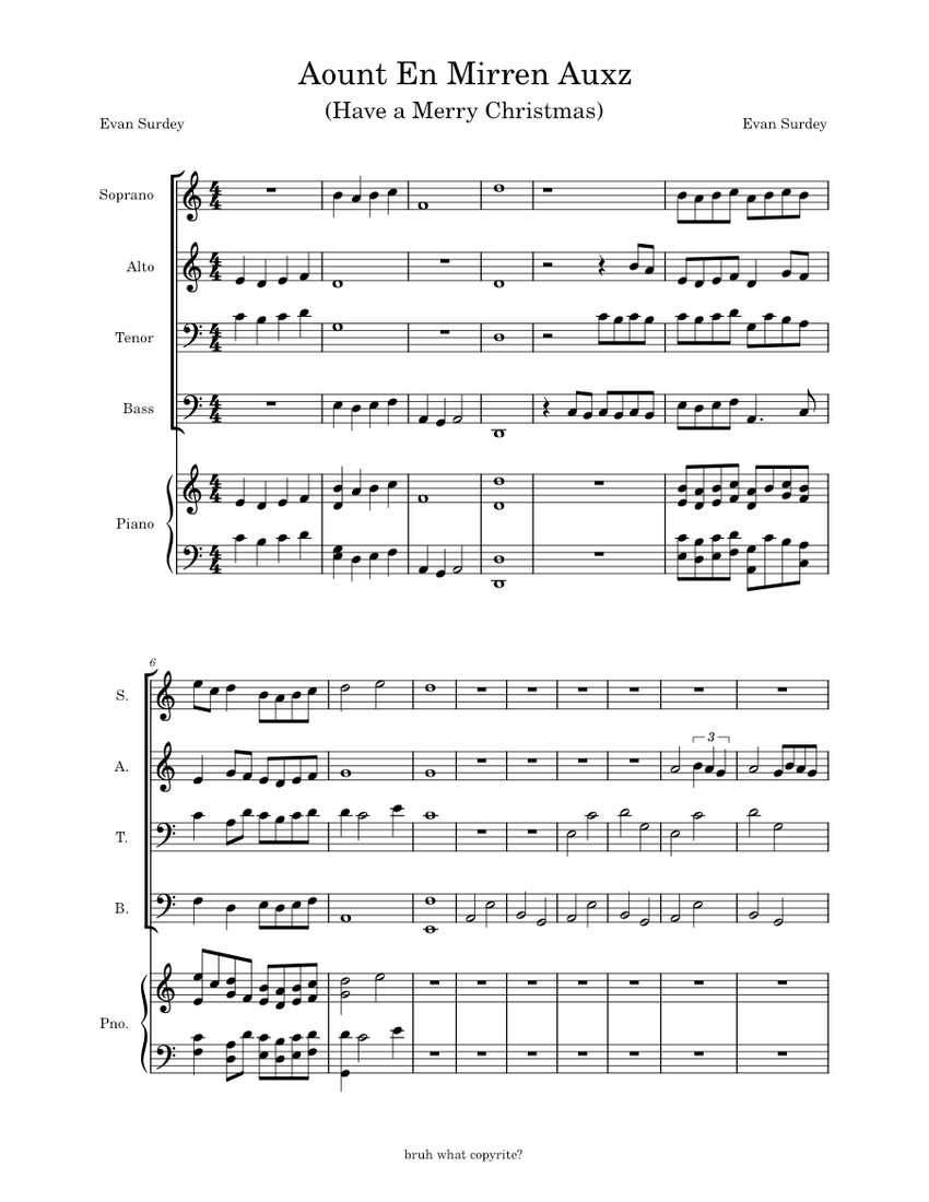 Aount En Mirren Auxz Sheet music for Piano, Soprano, Alto, Tenor & more instruments (SATB ...
