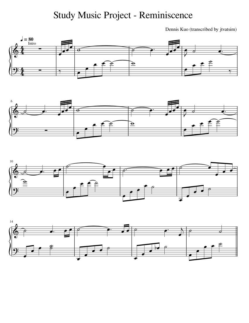 Study_Music_Project_-_Reminiscence (incomplete) Sheet music for Piano (Solo) Easy | Musescore.com
