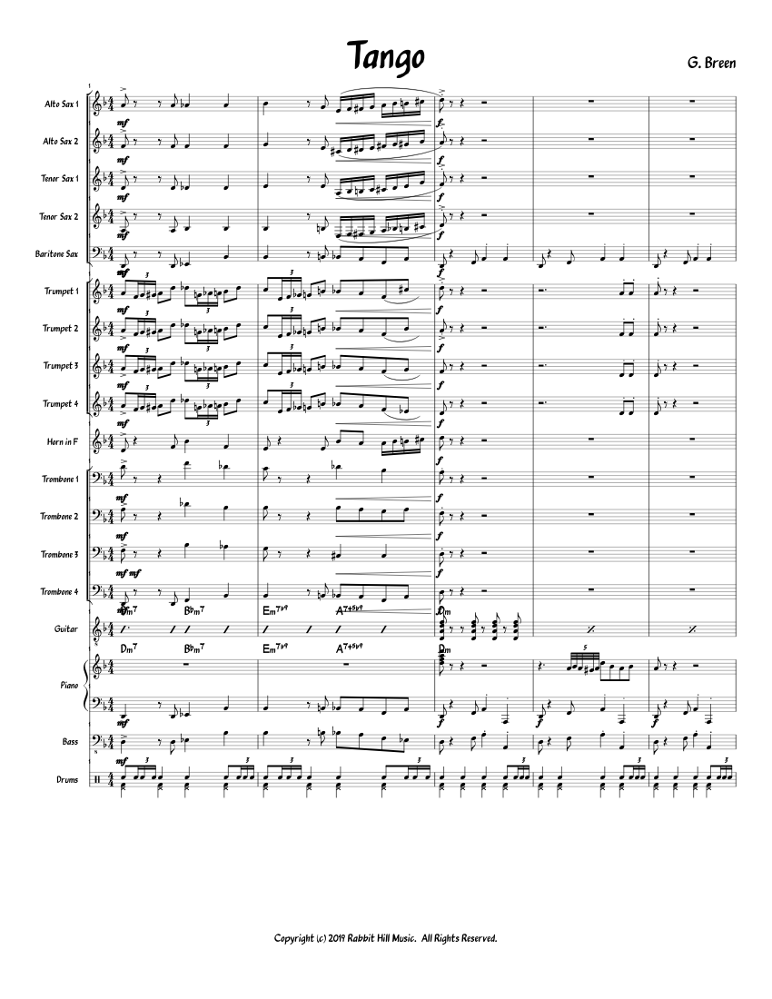 Tango Big Band Sheet Music with Chords for Piano, Trombone, Saxophone ...