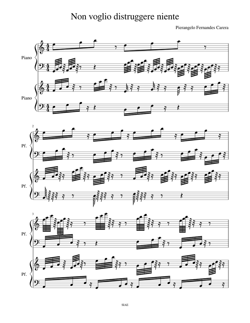 Non voglio distruggere niente Sheet music for Piano (Alto Sax Piano ...