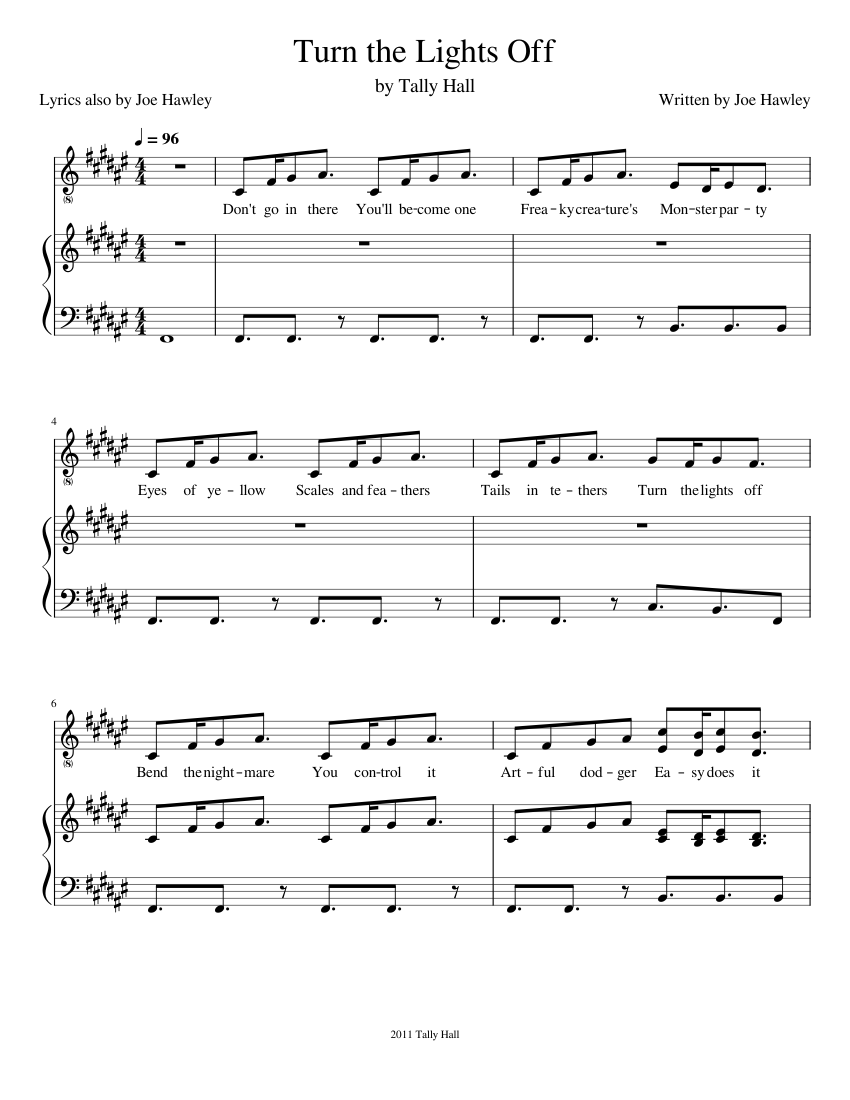 Turn the lights off – Tally Hall Sheet music for Piano, Vocals (Piano ...