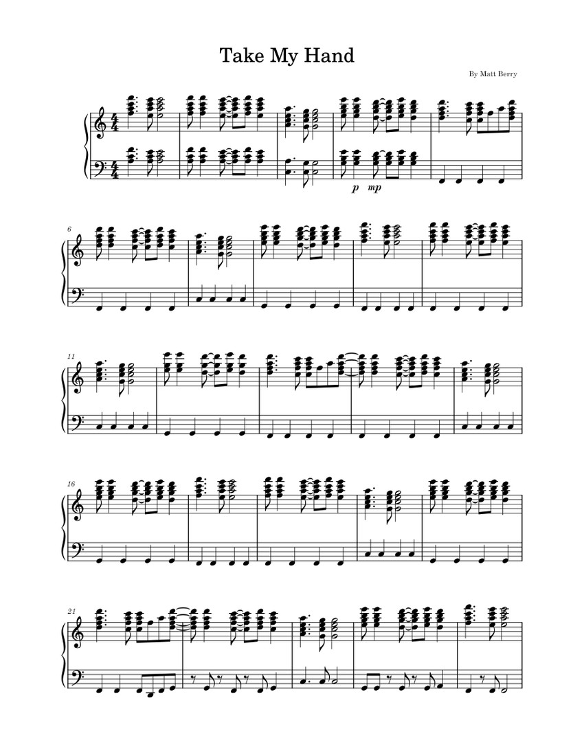 Take My Hand – Matt Berry Sheet Music for Piano (Solo) | MuseScore.com