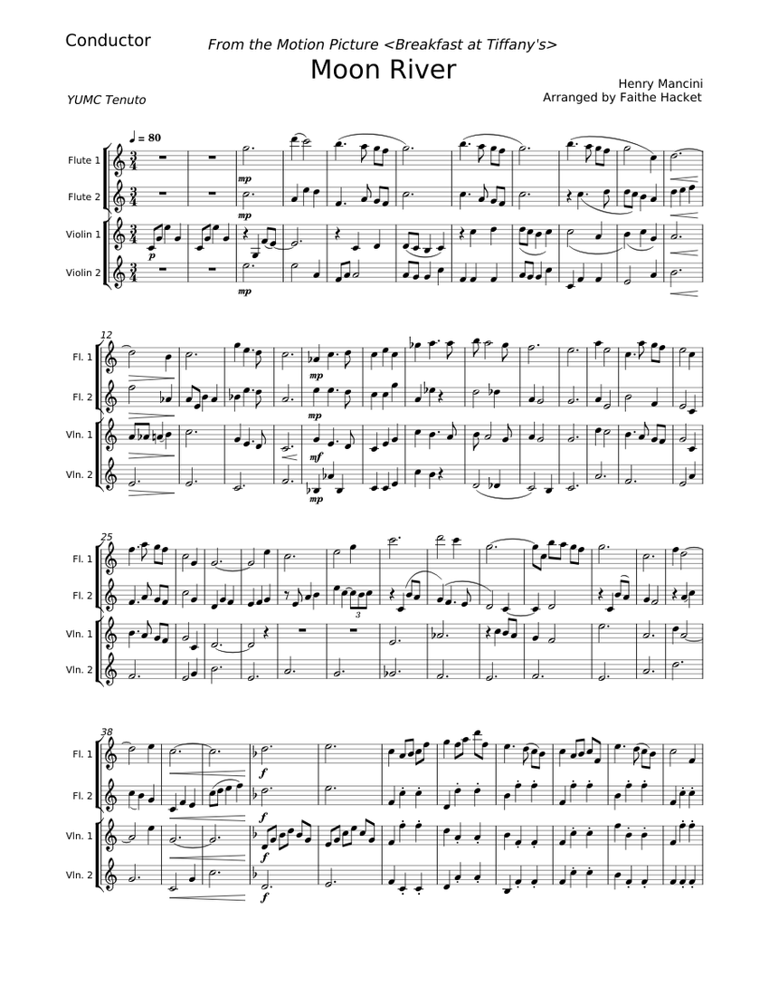 Moon River for 2 Flutes and 2 Violins Sheet Music for Flute, Violin ...