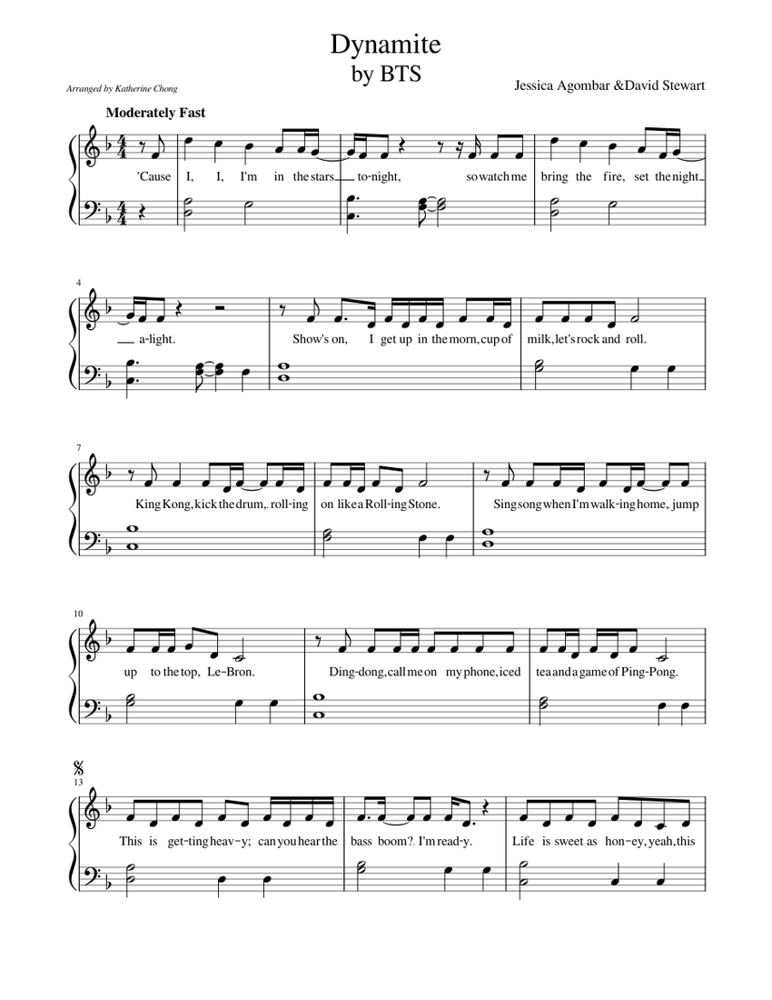 Dynamite by BTS Sheet Music for Piano (Solo) Easy | MuseScore.com