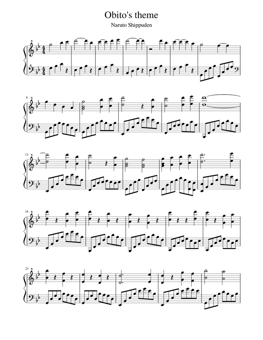 Obito's theme- Naruto Shippuden Sheet Music for Piano (Solo ...
