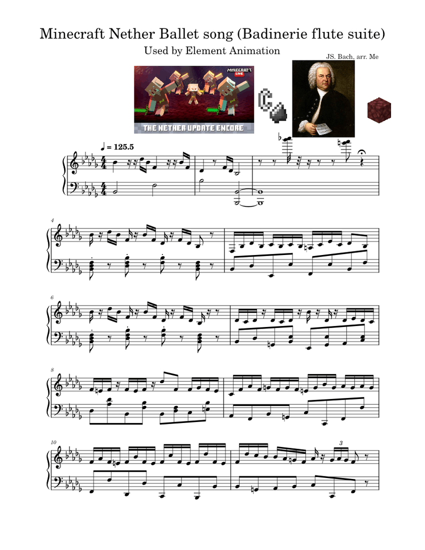 Minecraft Nether Ballet song (Badinerie Flute Suite) for Piano Sheet ...