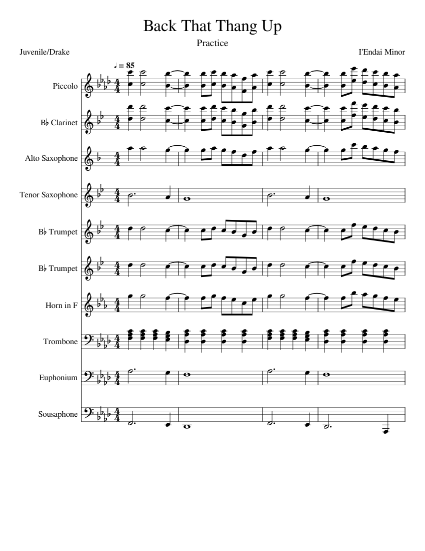 Back That Thang Up Sheet Music for Trombone, Euphonium, Flute piccolo ...