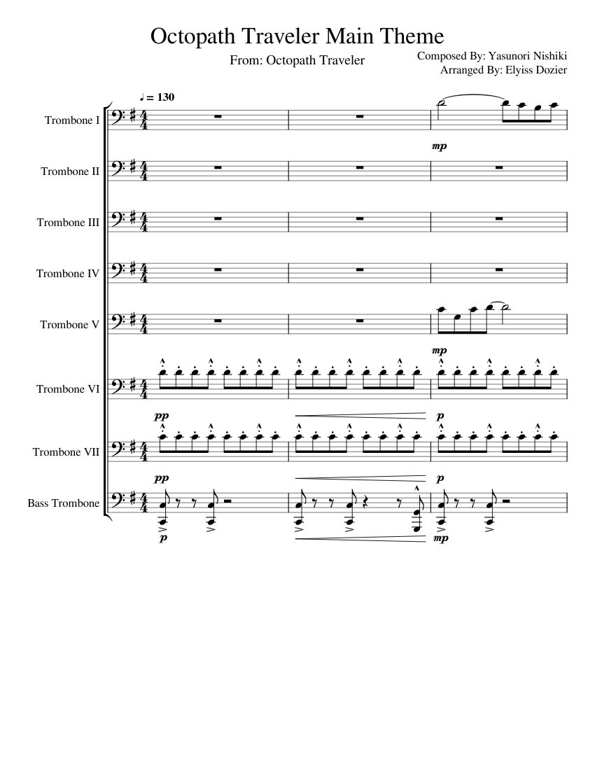 Octopath Traveler Main Theme Sheet Music for Trombone, Trombone bass ...