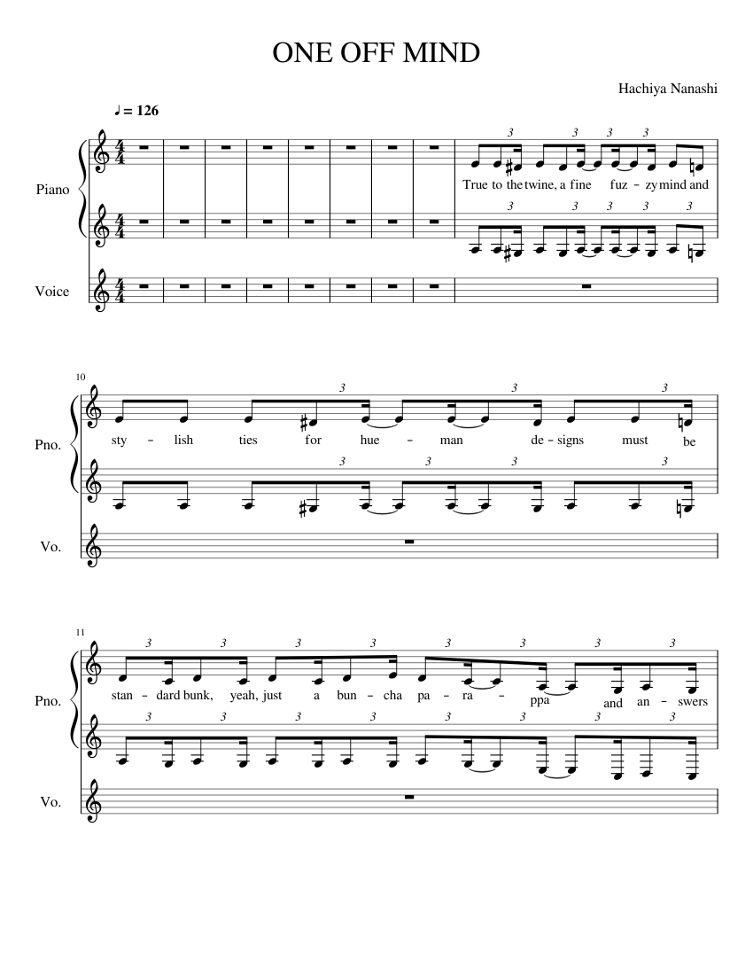 ONE OFF MIND (English Vocal Guide) Sheet Music for Piano, Vocals (Piano ...