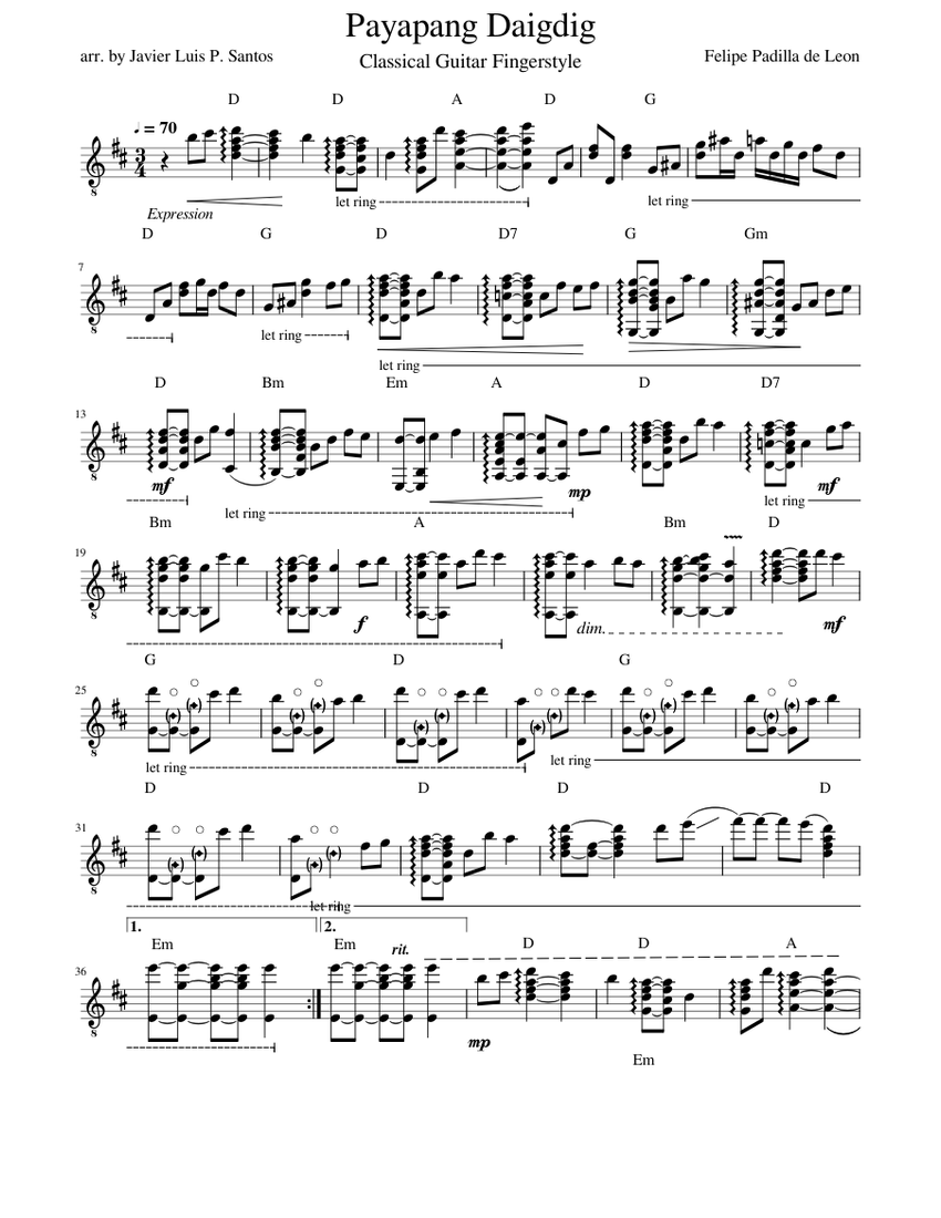 Payapang Daigdig Sheet Music for Guitar (Solo) | MuseScore.com
