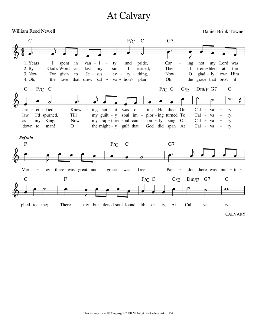 At Calvary [lead sheet] Sheet music for Piano (Solo) Easy | Musescore.com