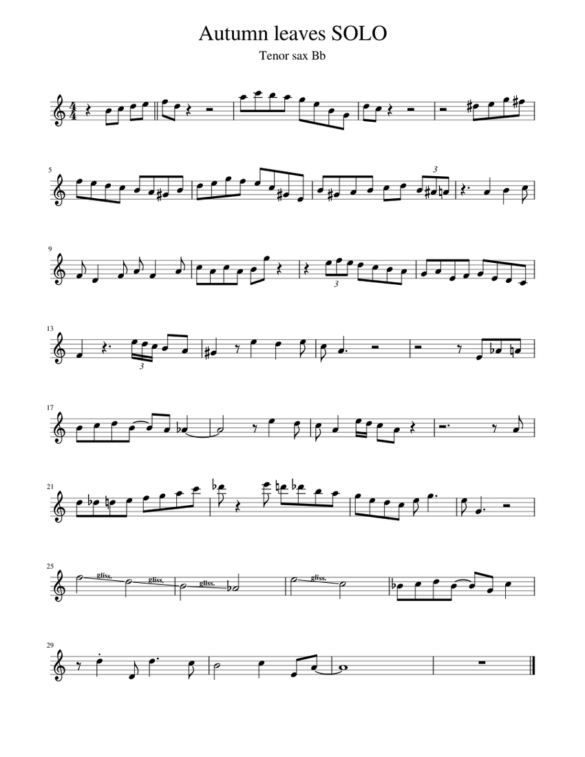 Autumn Leaves SOLO Sheet Music for Saxophone tenor (Solo) | MuseScore.com